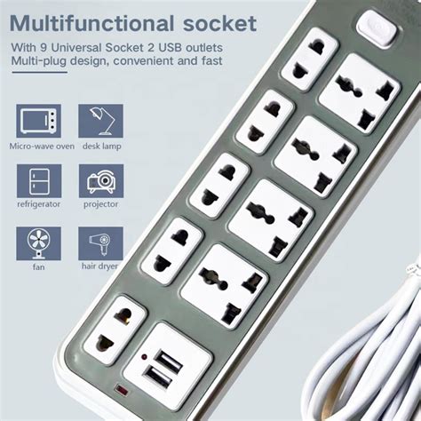 Lmj Heavy Multifunction Socket Plug Universal Socket Power Strip With 9 Power Socket 2 Usb Port