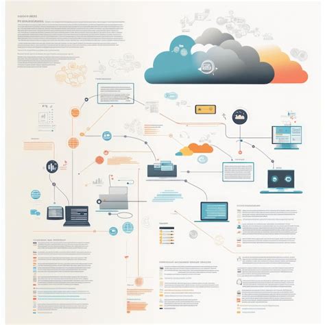 Cloud Computing Infographic With Data Flow And Connections To Other Services And Applications