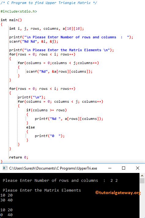 C Program To Find Upper Triangle Matrix