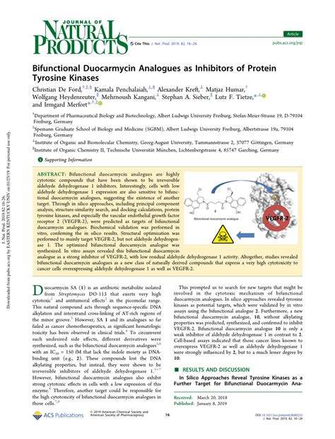 Pdf Bifunctional Duocarmycin Analogues As Inhibitors Of Protein Tyrosine Kinases