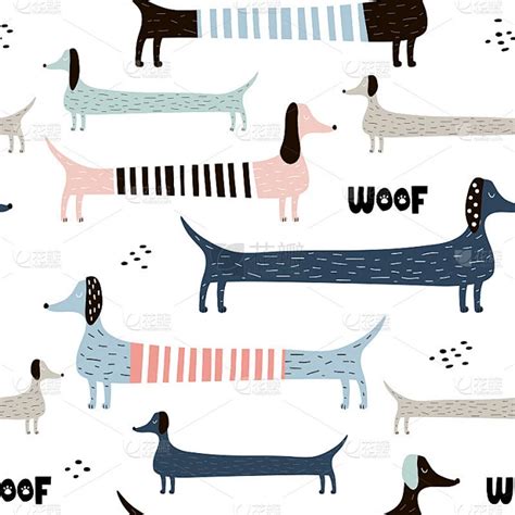 孩子气的无缝图案与彩色腊肠。时髦的斯堪的纳维亚矢量背景。适合儿童服装，织物，纺织品，婴儿装饰，包装纸素材 花瓣网