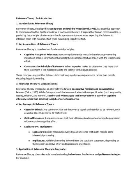 Pragmatics Topic 6 Relevance Theory Pdf Relevance Communication