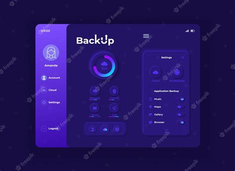 Premium Vector Backup Application Tablet Interface Template Mobile App Page Night Mode Design