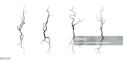 노화 또는 가뭄으로 인한 콘크리트 또는 땅에 균열이 생깁니다 흰색 배경에 고립 된 균열 세트 벡터 일러스트 레이 션 0명에 대한 스톡 벡터 아트 및 기타 이미지 Istock