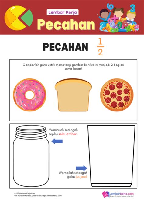 mengenal pecahan pecahan 1 2 lembarkerja