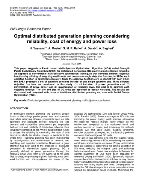 Pdf Optimal Distributed Generation Planning Considering Reliability Cost Of Energy And Power Loss