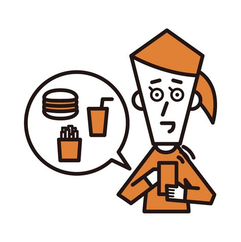 온라인으로 음식 배달을 주문하는 사람여성의 그림 무료 일러스트 소재집 Kukukeke