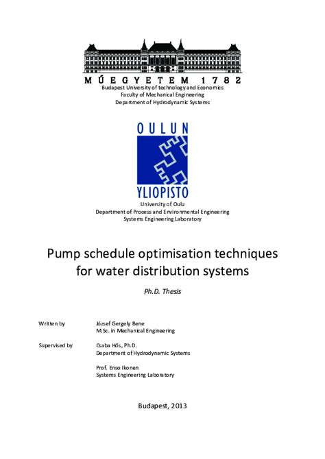 Pdf Pump Schedule Optimisation Techniques For Water Distribution Systems