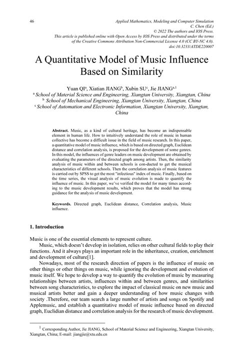 Pdf A Quantitative Model Of Music Influence Based On Similarity