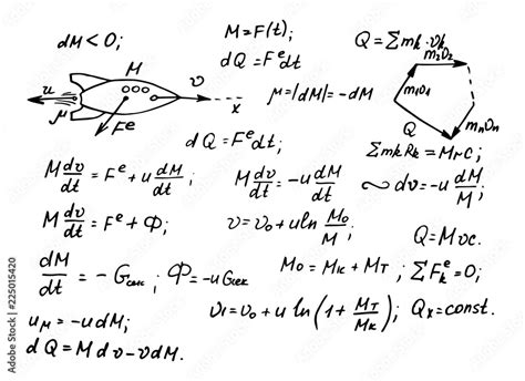 The Calculation Of The Trajectory Of A Missile Physical Equations And Formulas On Whiteboard