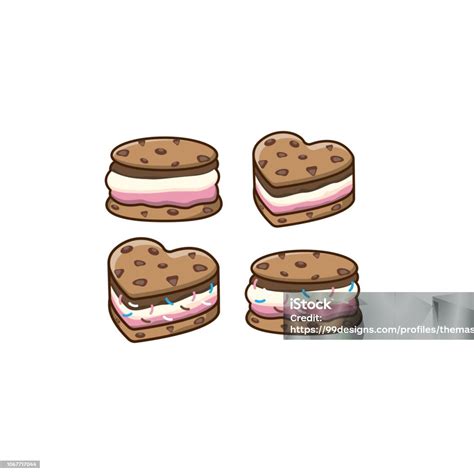 쿠키 아이스크림 샌드위치 로고입니다 아이스크림 배지 라벨 로고 아이콘 벡터 그림 서식 파일을 디자인 초콜릿 칩 쿠키 흰색 배경 만화 벡터 일러스트 레이 션에 절연입니다 0