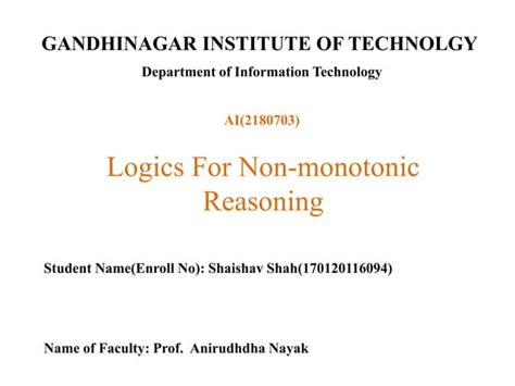 Logics For Non Monotonic Reasoning Ai Pptx