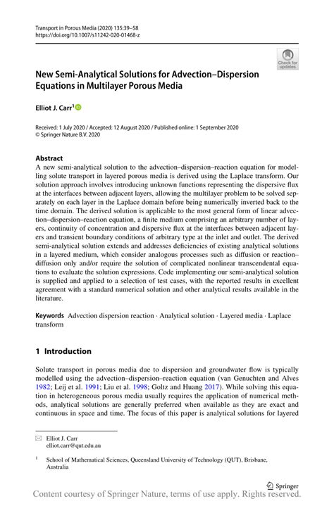 New Semi Analytical Solutions For Advection Dispersion Equations In Multilayer Porous Media