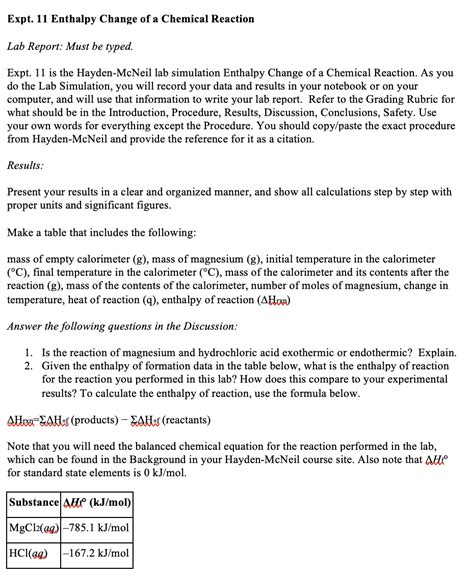 Solved Expt Enthalpy Change Of A Chemical Reaction Lab Chegg Com