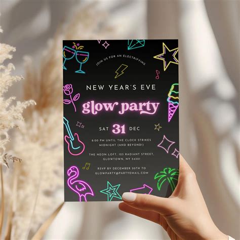 New Years Eve Glow Party Invitation Instant Download Editable Neon