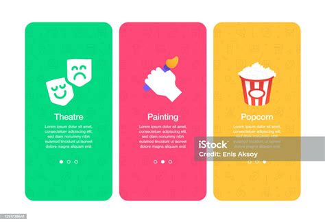 엔터테인먼트와 관련된 웹 사이트 및 모바일 앱용 온보딩 화면 Theatrical Performance에 대한 스톡 벡터 아트 및 기타 이미지 Theatrical