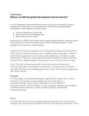 Python Integrated Development Environment IDE Docx Overview What Is