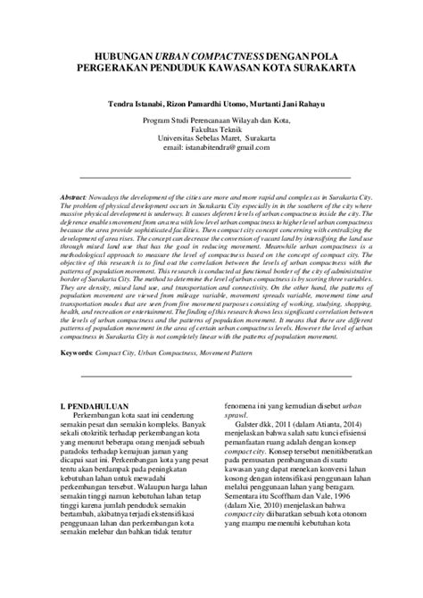 Pdf Hubungan Urban Compactness Dengan Pola Pergerakan Penduduk Kawasan Kota Surakarta