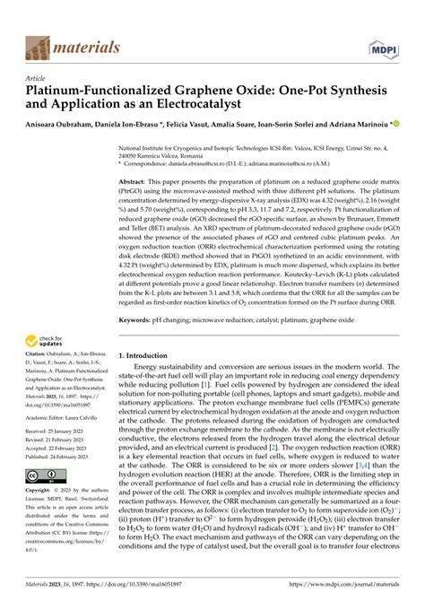 Pdf Platinum Functionalized Graphene Oxide One Pot Synthesis And Application As An