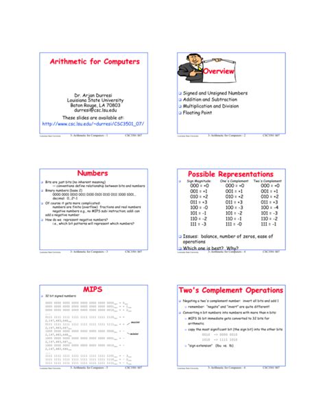 Arithmetic For Computers Overview Numbers Possible