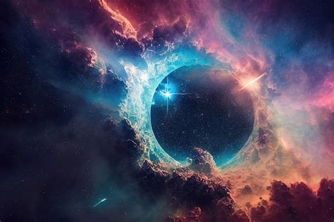 먼 우주 은하의 래스터 그림 블랙홀 Collapsar 우주 먼지 혜성 별이 빛나는 하늘 별자리 유성 비 행성 우주 비행사 천문학 개념 3d 삽화 렌더링 프리미엄 사진