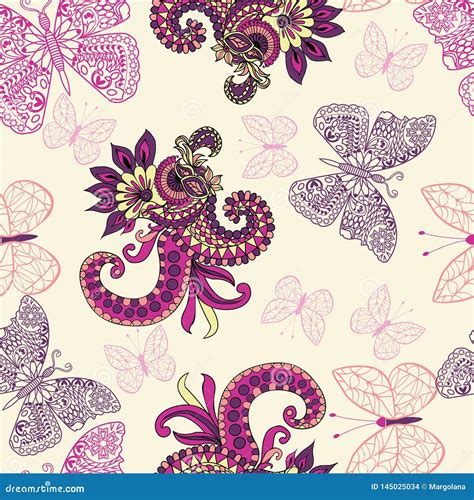 Attern With Butterflies And Paisley Floral Butterfly Abstract