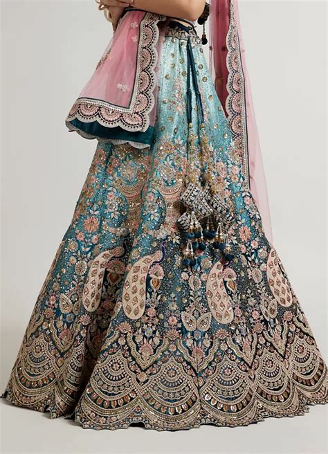 Buy Stellar Blue Embroidered Lehenga With Imperial Floral And Peacock