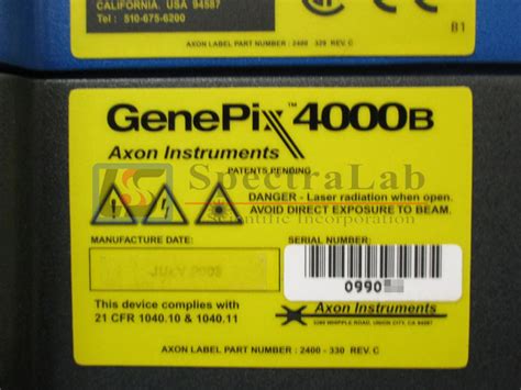 Axon Instruments Genepix 4000b Microarray Scanner Spectralab