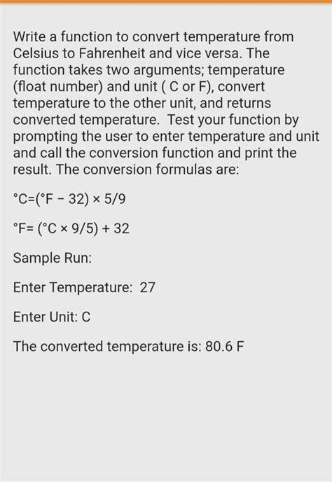 Solved Write A Function To Convert Temperature From Celsius Chegg