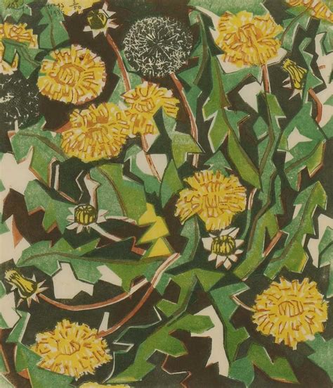 Dandelions 1936 William Greengrass 1896 1970 Color Linocut