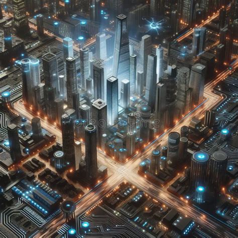 Smart City On Circuit Board Background Stock Illustration