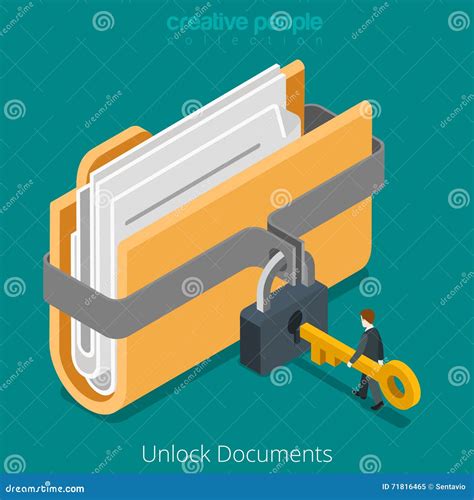 Unlock Folder Secure Data File Document Lock Key Flat Vector 3d Stock Vector Illustration Of