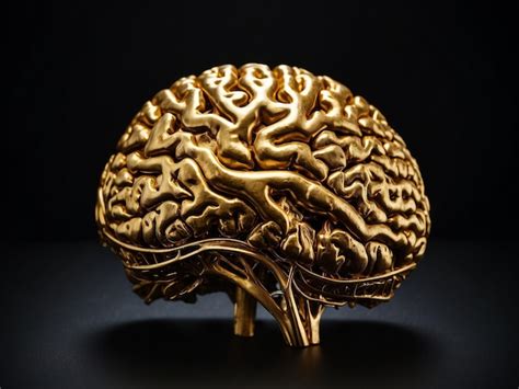 Golden Mind Illuminated Human Brain On A Dramatic Black Background Premium Ai Generated Image