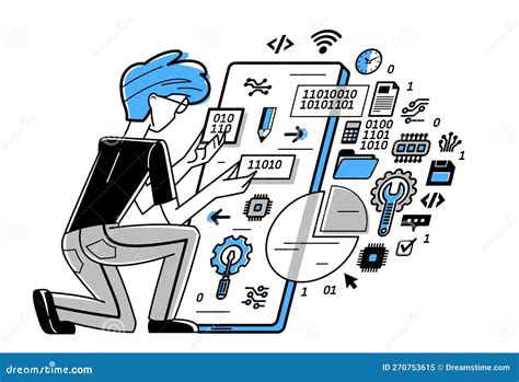 Programmer Is Coding And Repairing Some Applications On Phone Vector