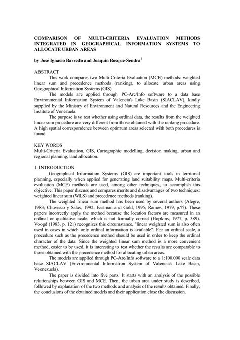 Pdf Multi Criteria Evaluation Methods For Ordinal Data In A Gis