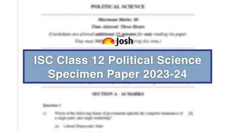 Isc Class 12 Political Science Specimen Paper 2024 Cisce Class 12 Political Science Sample