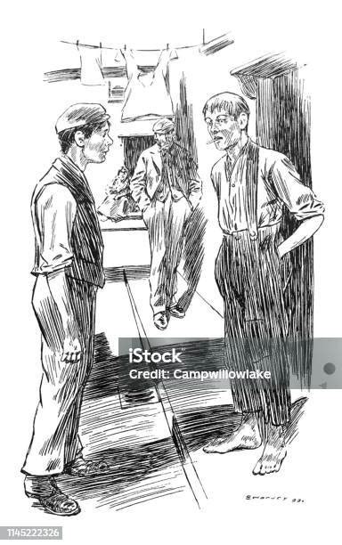 영국 사 타이어 만화 만화 캐리 커 처 일러스트두 작업 클래스 남자 거리에서 이야기 1880 1889 년에 대한 스톡 벡터 아트 및 기타 이미지 1880 1889 년