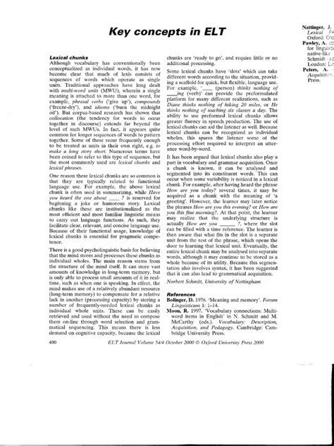 Schmitt 2000 On Lexical Chunks Eltj Key Concepts Pdf