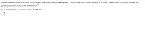 In A Test Of A Gender Selection Technique Results