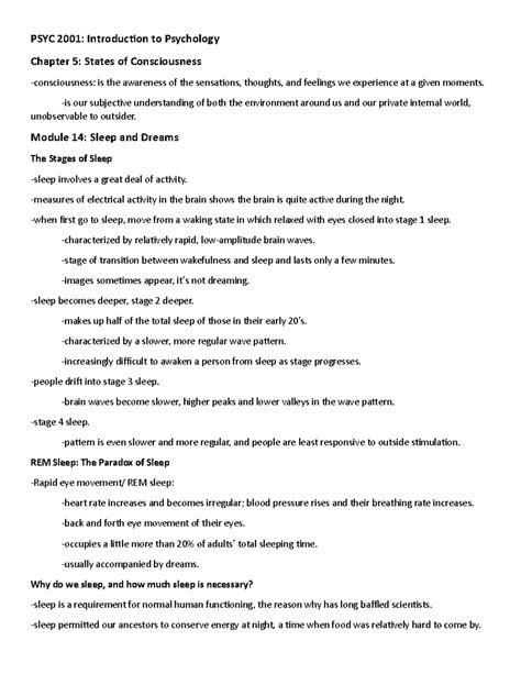 Chapter 5 Notes Intro To Psychology PSYC 2001 Introduction To Psychology Chapter 5 States