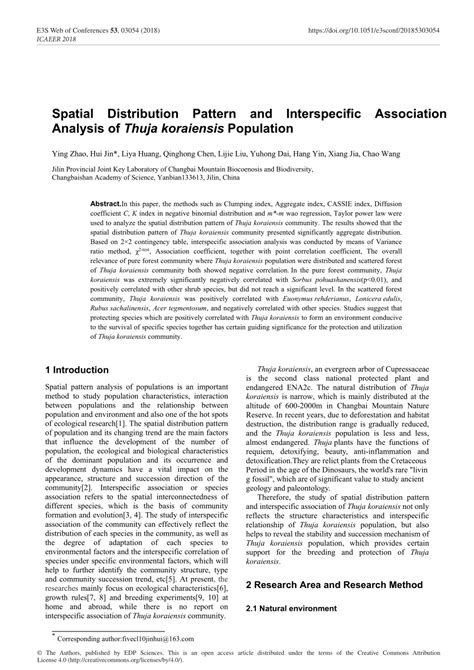 Pdf Spatial Distribution Pattern And Interspecific Association Analysis Of Thuja Koraiensis