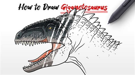 How To Draw A Realistic Giganotosaurus Head Dinosaur From Jurassic