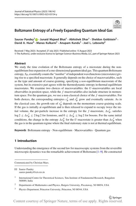 Boltzmann Entropy Of A Freely Expanding Quantum Ideal Gas Request Pdf