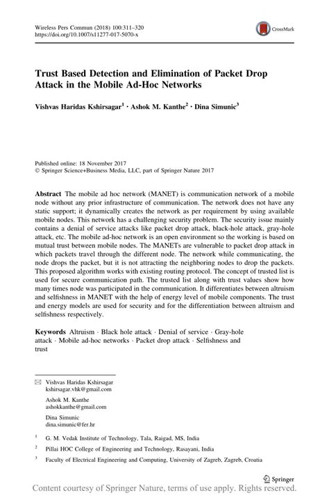 Trust Based Detection And Elimination Of Packet Drop Attack In The