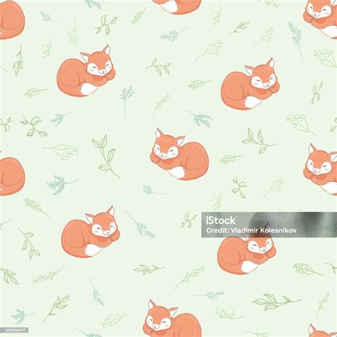 귀여운 여우 원활한 패턴 꽃과 점으로 늑대 손 그린 숲 배경 벡터 일러스트 가을에 대한 스톡 벡터 아트 및 기타 이미지 가을 겨울 고양이 새끼 Istock