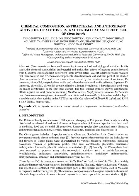 Pdf Chemical Composition Antibacterial And Antioxidant Activities Of Acetone Extract From