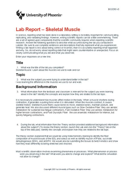 Bio290 V3 Wk4 The Skeletal Muscle Lab Report Bio 290 V Lab Report Skeletal Muscle In Science
