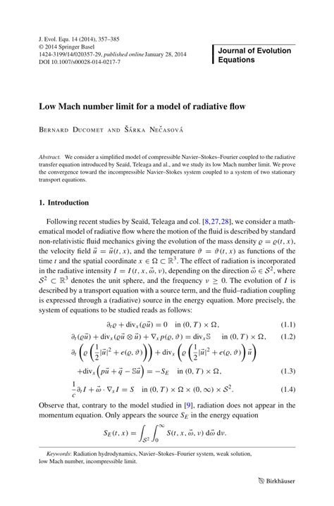 Pdf Low Mach Number Limit For A Model Of Radiative Flow