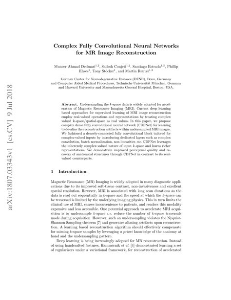 Pdf Complex Fully Convolutional Neural Networks For Mr Image Reconstruction