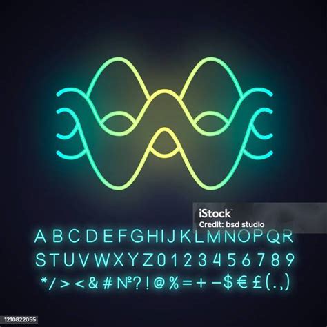 겹치는 파도 네온 라이트 아이콘입니다 추상 에너지 시너지 흐름 파형 유체 유기 파 음파 알파벳 숫자 및 기호와 빛나는 기호 벡터 절연 그림 0명에 대한 스톡 벡터 아트 및